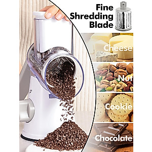LucGee Rotary Cheese Grater with Handle - 3 in 1 Cheese Shredder Rotary Grater Stainless Steel Handheld, Vegetable Slicer for Fruit, Cheese, Nuts(White)
