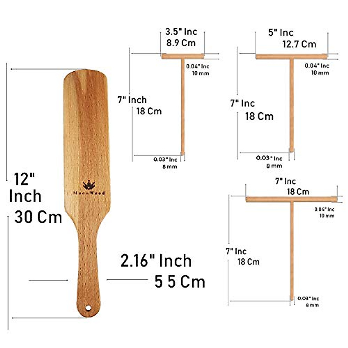 Crepe Spreader and Spatula Set - 4 Piece (3.5, 5, 7 Spreaders Kit 12 Inch Crepe Spatula Turner) Convenient Sizes to Fit Any Crepe Pan Maker - 100% Natural & Premium Quality Wooden Spreader Tools