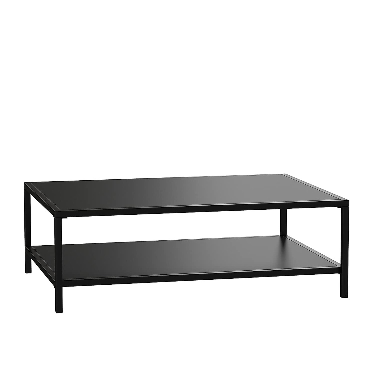 Flash Furniture Metal Indoor/Brock Outdoor Coffee Table with Lower Shelf - Black Steel Coffee Table for Business or Home Use - Modern Square Leg Frame