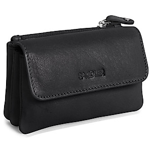 SADDLER Womens Luxurious Leather Flapover Coin Purse | Designer Ladies Triple Gusset Change Pouch with Zip |Gift Boxed - Black