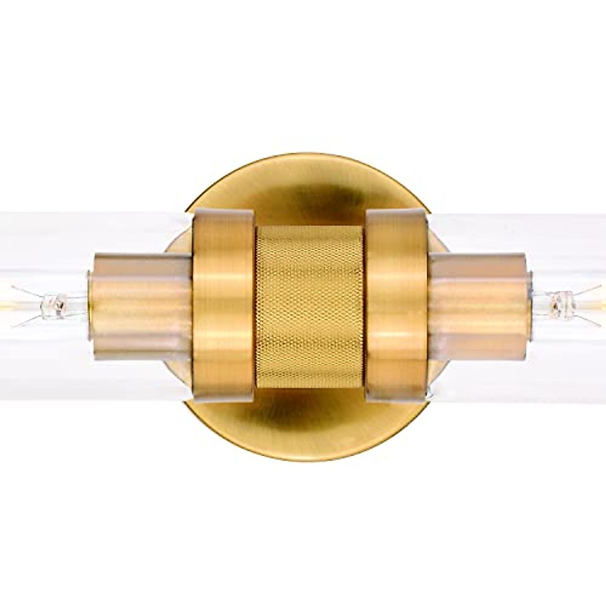 Levitt 2 Light Satin Brass Mid-Century Modern Industrial Bathroom Vanity Fixture Clear Glass