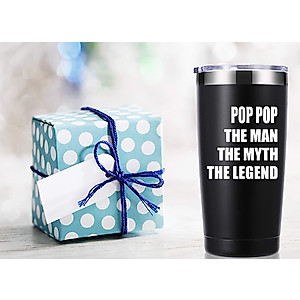 momocici Pop Pop The Man The Myth The Legend 20 OZ Tumbler.Grandpa Gifts.Birthday Gifts,Christmas Gifts for Men,New Grandpa,Grandpa Again,Granddad,New Grandfather,Husband,Men Travel Mug(Black)