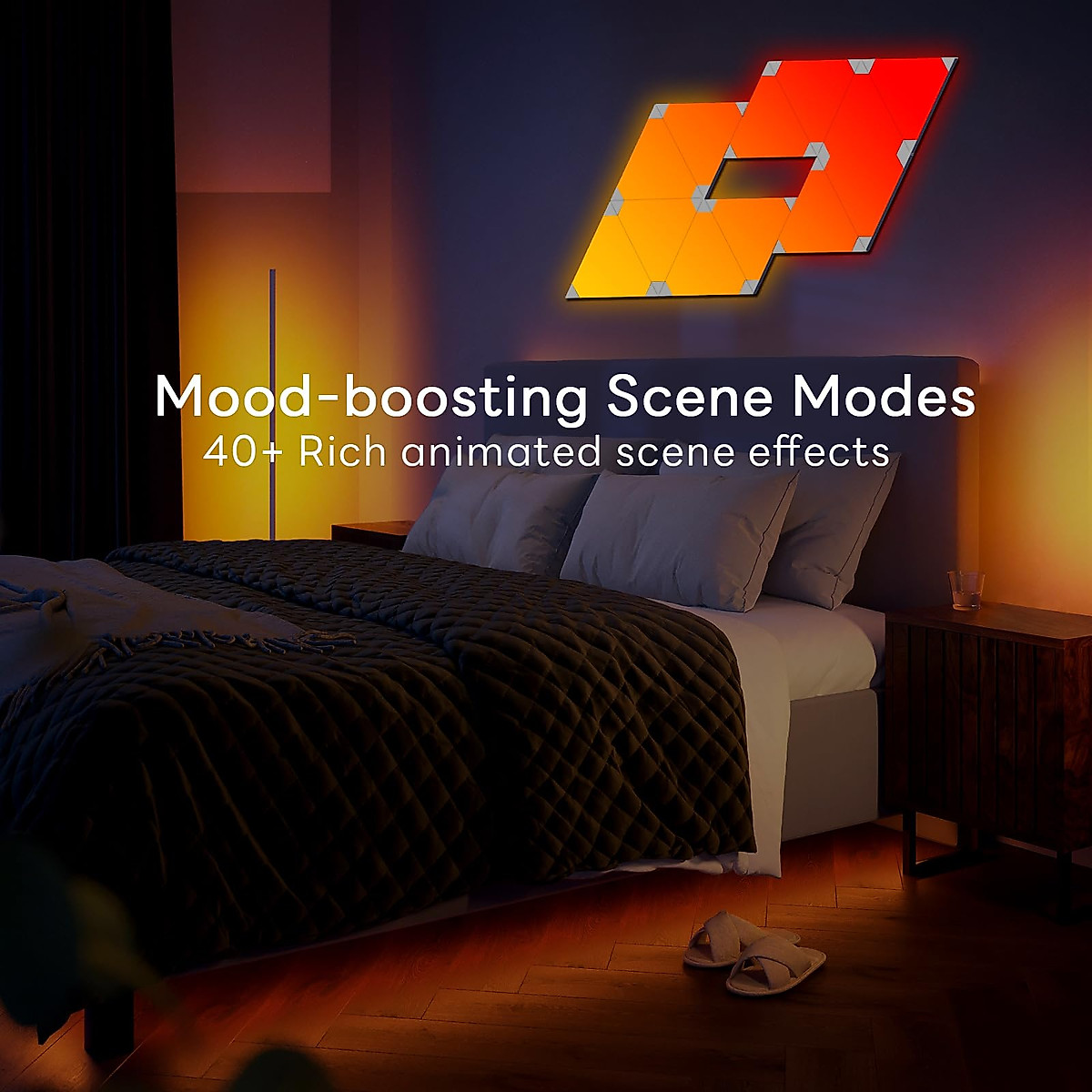 MCWOFI RGBW Smart Triangle Light, LED Wall Panel Light 9 Pack, DIY Design, Music Synchronization, APP Control, for Living Room, Game, Party Decoration