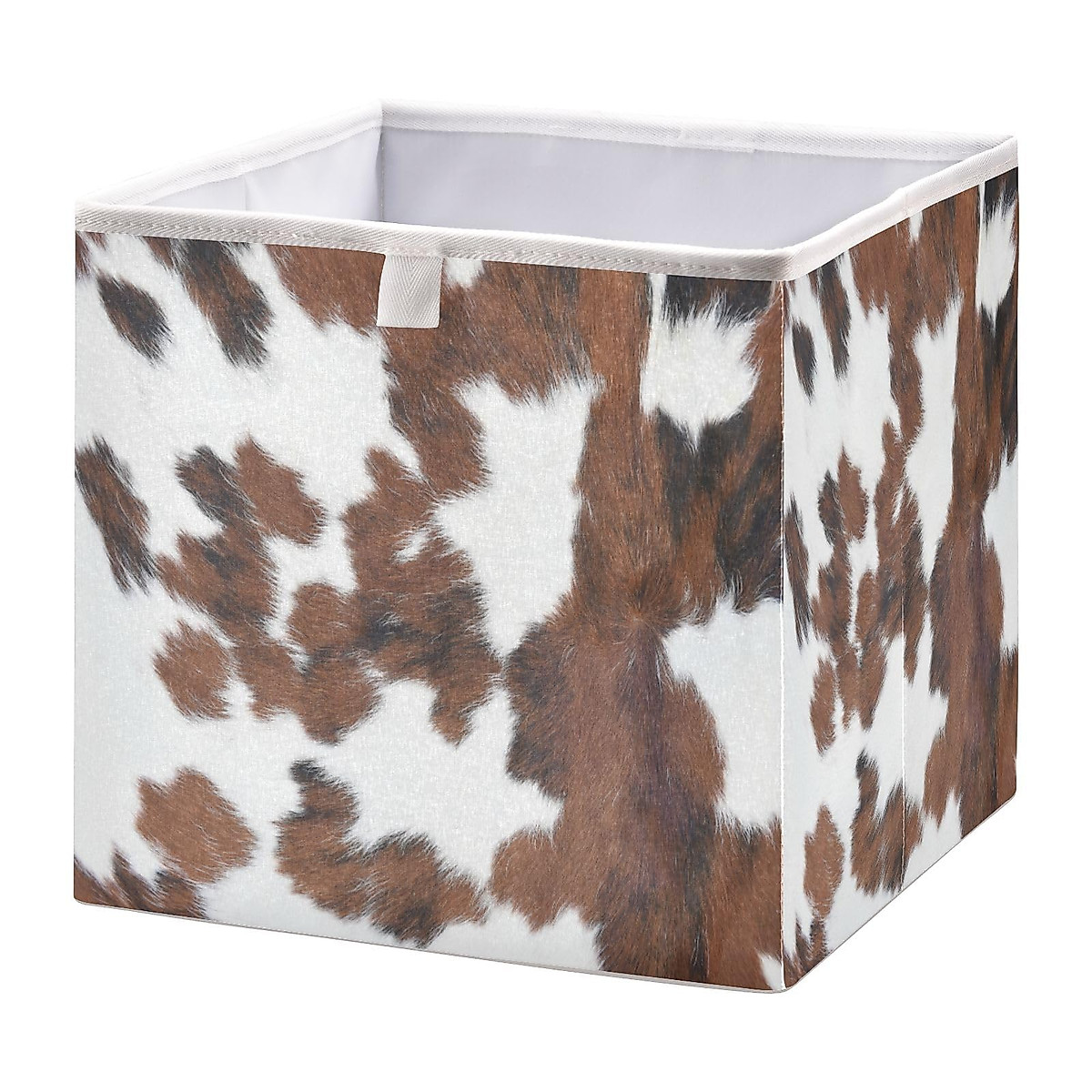 xigua White Brown Print Cow Cube Storage Box, Foldable Fabric Storage Cube Portable Storage Basket for Bookshelf Closet Laundry Room Nursery Home Decor, 15.75x10.63x6.96In