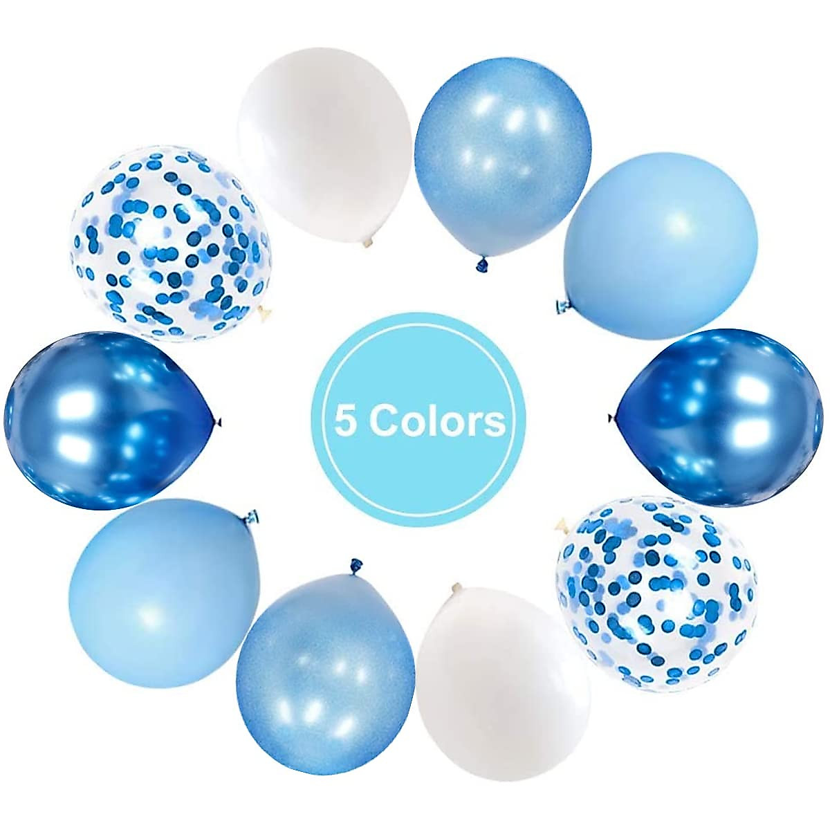 Royal Blue Metallic Blue Confetti Balloons, 50pcs 12 inch Baby Blue Light Blue and White Party Balloons for Boy Baby Shower Men's Birthday Graduation Wedding Party Decoration…