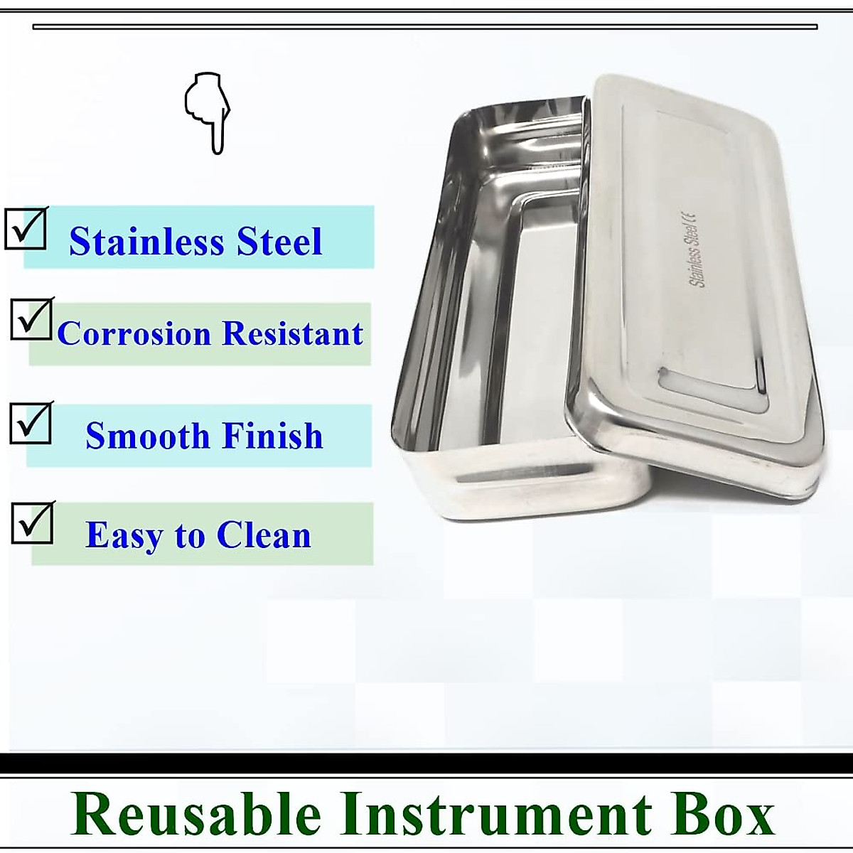 Stainless Steel Instrument Box with Lid Tray Organizer For Storage and Sterilization Surgical Lab Instrument Supplies Cleaning Tools - 7Lx3Wx1.25H
