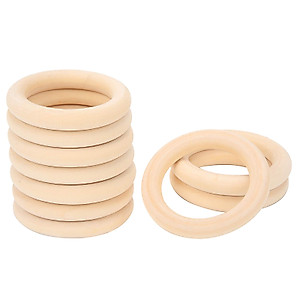 10Pcs Wood Teething Rings, 65mm Baby Unfinished Wood Circles Without Paint, Smooths Wood Circles for Crafts DIY Teething Ring, Jewelry Pendant Connectors (Wood Color-65mm)