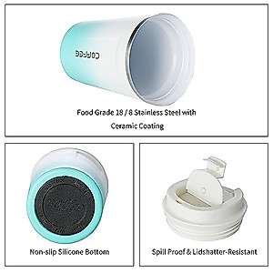 Avovy 14 OZ Coffee Travel Mug Interior Ceramic Coating Insulated Vacuum Car Tumbler Keep Hot/Ice With Leakproof Flip in Office/School/Camping, Gradient Light Green