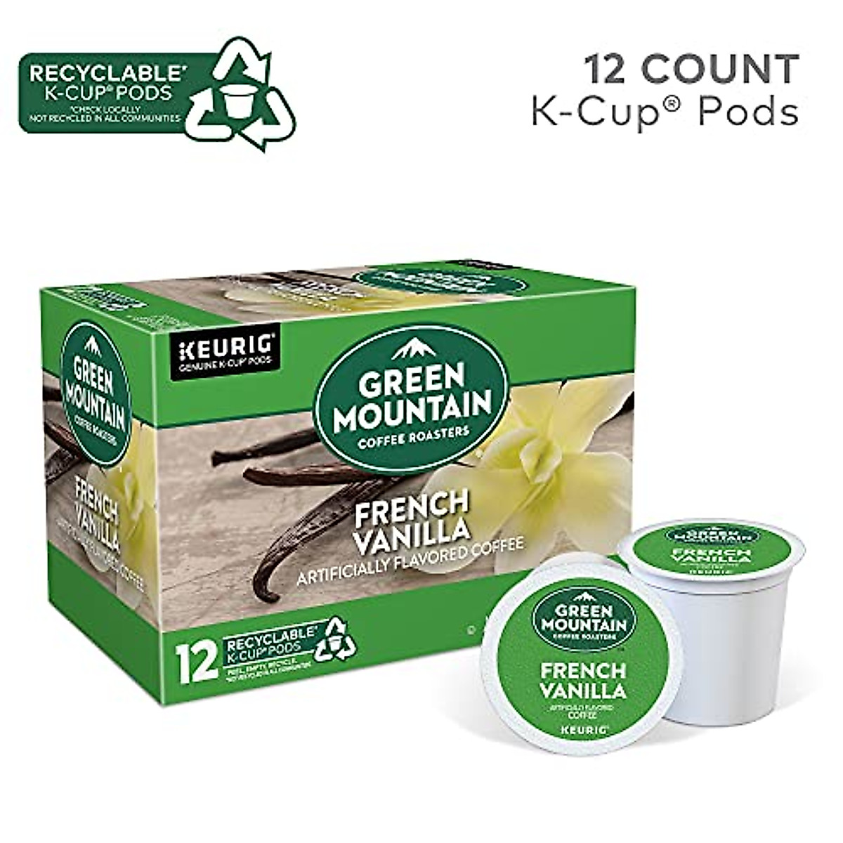 Green Mountain Coffee Roasters French Vanilla Keurig Single-Serve K-Cup pods, Light Roast Coffee, 12 Count