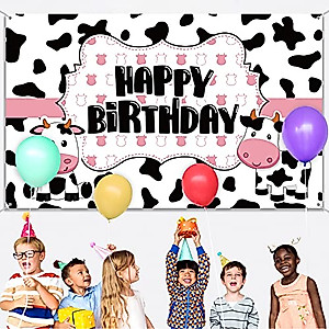 Cow Birthday Party Supplies Funny Cow Party Decorations Backdrop Cow Themed Birthday Banner Happy Birthday Photography Background for Farm Birthday Party Farm Animal Theme Party Favors, 71 x 43 Inch