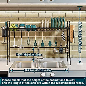 YuAnWe Over The Sink Dish Drying Rack, Large Dish Drying Rack with Durable Stainless Steel, Metal Dish Drying Rack for Kitchen Organizer Storage Space Saver, Black 33inch