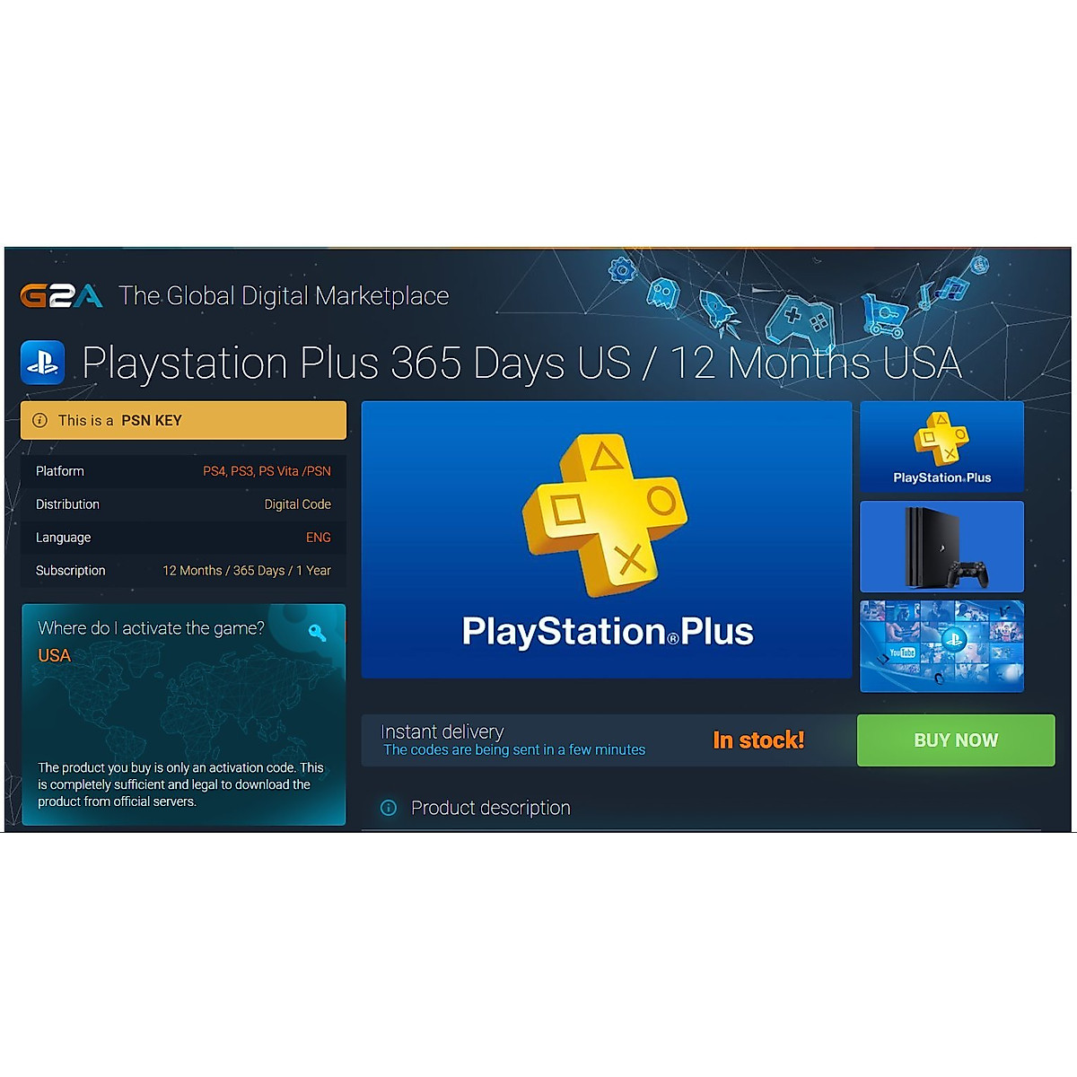 12 Month PlayStation Plus Membership Zone 3 - PS3/ PS4/ PS Vita [Digital Code]