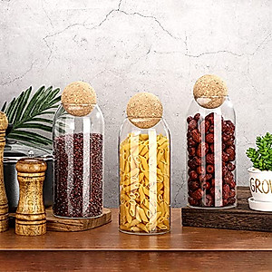 3 Pcs Cork Glass Jar Glass Bottle Sealed Jar Nut Storage Jar Coffee Bean Jar Glass Container with Ball Cork Round Glass Bottles with Cork Glass Canisters with Airtight Seal Wooden Lid (1000 ML/ 34 Oz)