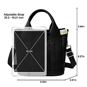 Canvas Tote Bag for Women Stylish Crossboy Handbag Casual Hobo Bag Top Handle Satchel with Multiple Pockets (Black)