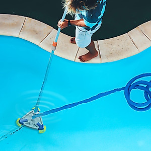 AgiiMan Pool Vacuum Head for Above Ground Pools, Inground Pool Vacuum Head with Swivel Hose Connection and EZ Clip Handle, Clean Corners - Safe for Vinyl Pools, Yellow