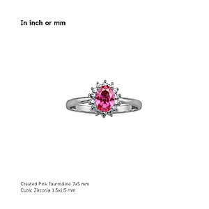 Silvershake Petite 7X5mm Created Oval Shape Pink Tourmaline White Gold Plated 925 Sterling Silver Flower Cluster Engagement and Promise Ring October Gemstone Birthstone Size 8