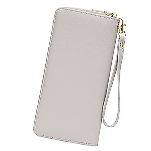 WOZEAH Women's RFID Blocking PU Leather Zip Around Wallet Clutch Large Travel Purse (A creamy white)