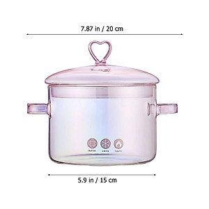 DOITOOL Glass Saucepan with Cover, Clear Glass Pot for Cooking on Stove, 1.5 Liter Glass Cooking Saucepan for Pasta Noodle, Soup, Milk, Tea (Pink)