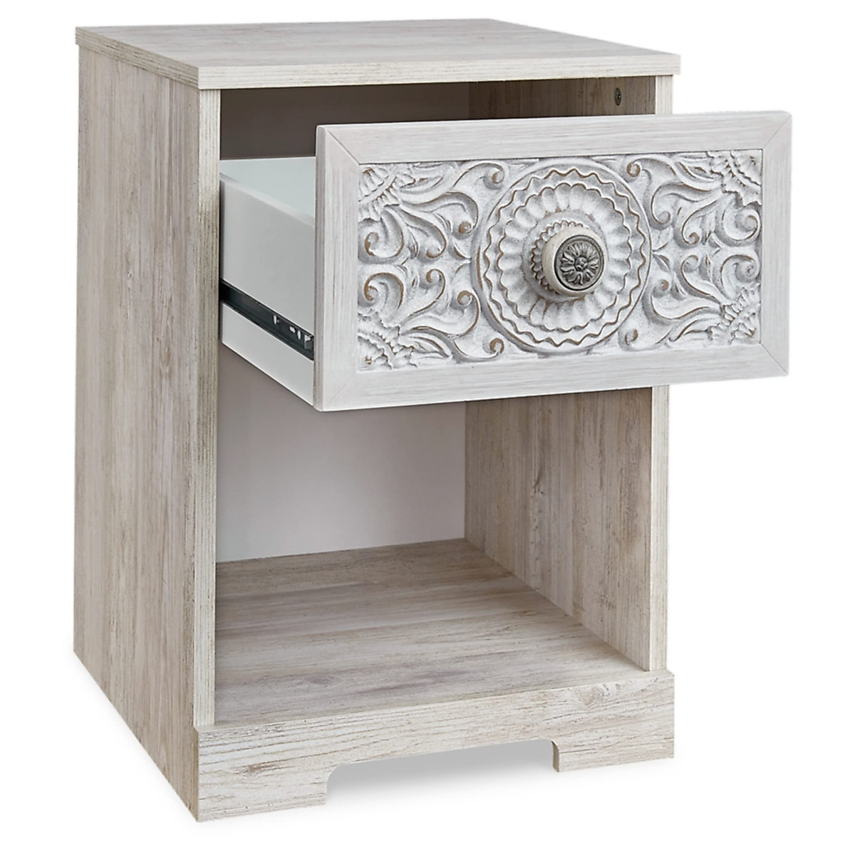Signature Design by Ashley Paxberry Bohemian 1 Drawer Nightstand with Open Cubby, 22.09" Tall, White