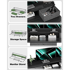 Shahoo Electric Double Layers Standing Desk with 3 Drawers, 48 x 24 Inches Height Adjustable Conner Table, Computer Workstation with Large Storage Shelves for Home Office, 48 Inch, Black