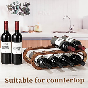 Navtcow Wine Rack and Water Bottle Organizer 2 in 1 for Cabinet and Countertop - Adjustable in 2 Sizes (Acacia Wood 2 Tier)