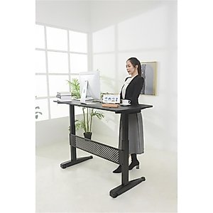 Pemberly Row 55" Modern Metal and Wood Pneumatic Height Adjustable Desk in Black