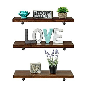 Mark One Home Goods 3 Tier Wood Shelves with Black Pipe Brackets (Dark Walnut, 3 Tier)