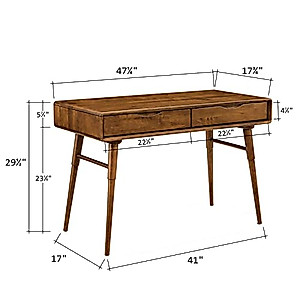 LuuLake Mid Century Modern Desk Writing Desk with Drawers Solid Wood Desk for Home Office Small Study Table Walnut 48x18