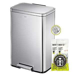 EKO Madison Brushed Stainless 50 Liter/13.2 Gallon Step Trash Can with Inner Liner - Fingerprint Resistant Finish