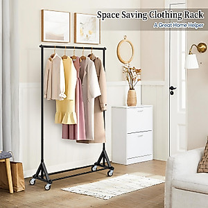 SLEEPING LAMB Heavy Duty Clothes Rack, Rolling Clothing Racks for Hanging Clothes Metal Garment Rack With Wheels, Clothes Hanger Rack for Coats, Shirts, Sweaters Wardrobe Rack (Black)