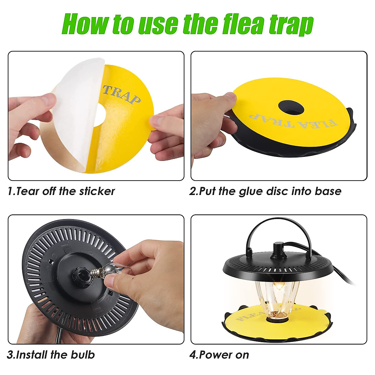 Flea Trap Indoor 2Pcs,Flea Strap Flea Killer Trap Pad Bed Bug Trap with 10 Glue Discs flea 4 Light Bulb Flea Trap for Inside Your Home Like Fleas,Flies,Mosquitoes,Gnats,Moths