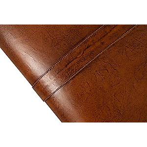 Mid Century Modern Wooden Bench - Leather Bench, Entrance Bench, Foyer for Entryway With Genuine Leather Cushion - Aesthetic Rustic Bedroom, Living Room, Kitchen Window Bench - Brown 48" x 16" x 18"