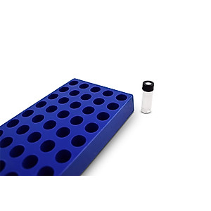 Tisch Scientific Vial Racks for 4mL Vials | 5 Pack | Blue Polypropylene | 9.25" x 4.5" x 1.125" | 50 Holes | Hole Diameter: 15mm | Hole Depth: 22mm | Autoclavable | CV2056