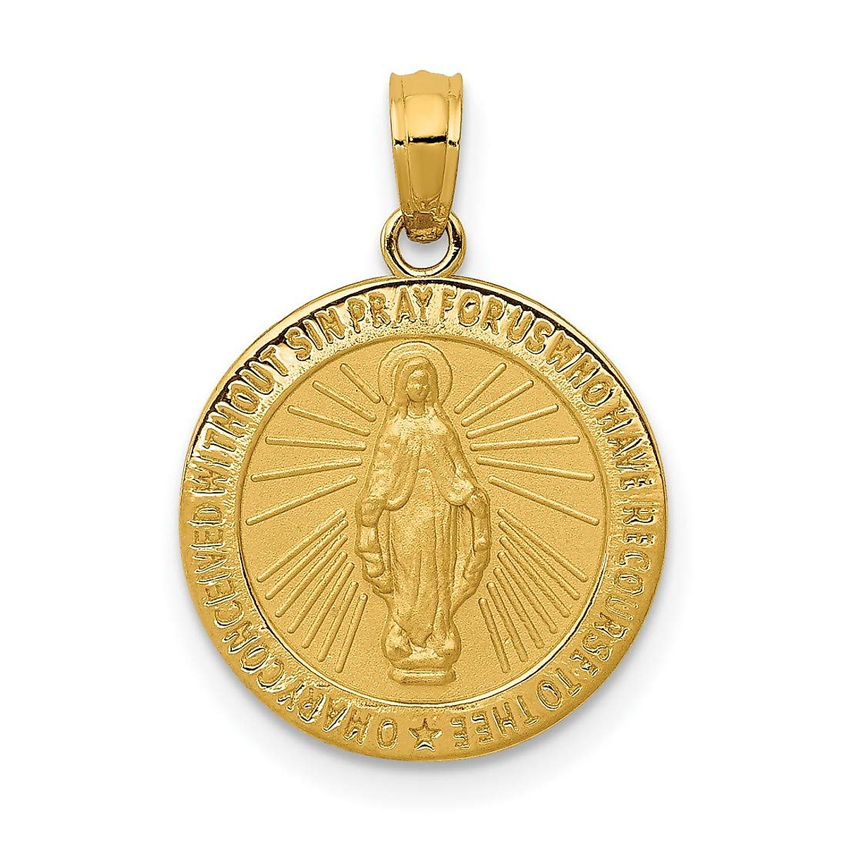 Jewelry Stores Network Miraculous Medal Our Lady of Graces Solid Round Pendant in Real 14k Yellow Gold 14mm