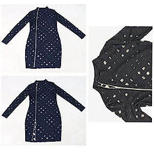 Uni Clau Women Sexy Sheer Mesh Boydcon Midi Dress See Through Printed Long Sleeve Midi Skinny Clubwear Party Dress (Y-Black, X-Large)