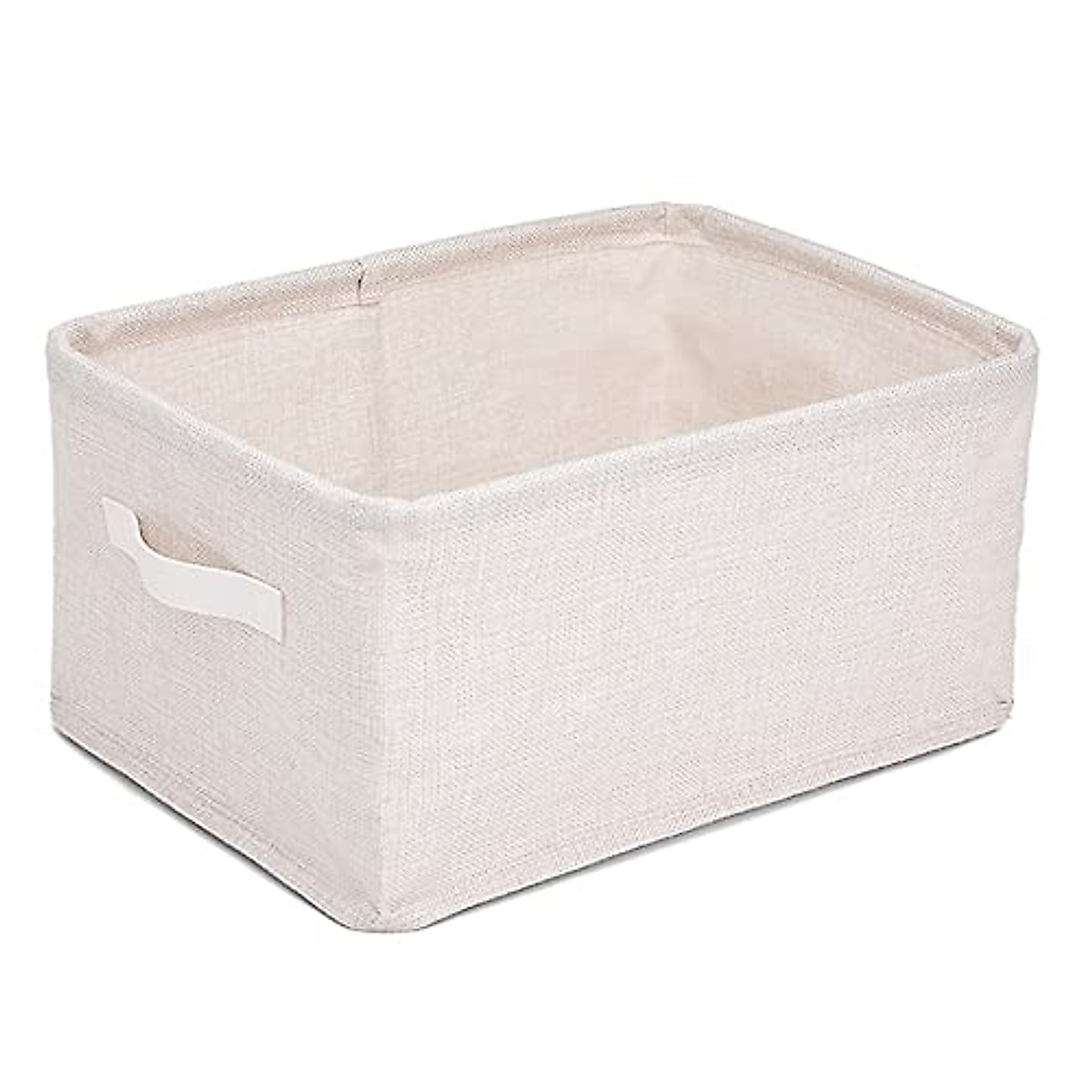 Jelier Fabric Collapsible Shelf Storage Basket,Multipurpose Linen Bin Organizer for Toys,Toiletries,Office Supplies,DVDs,Books,Clothes,Paper Rolls (L, beige)