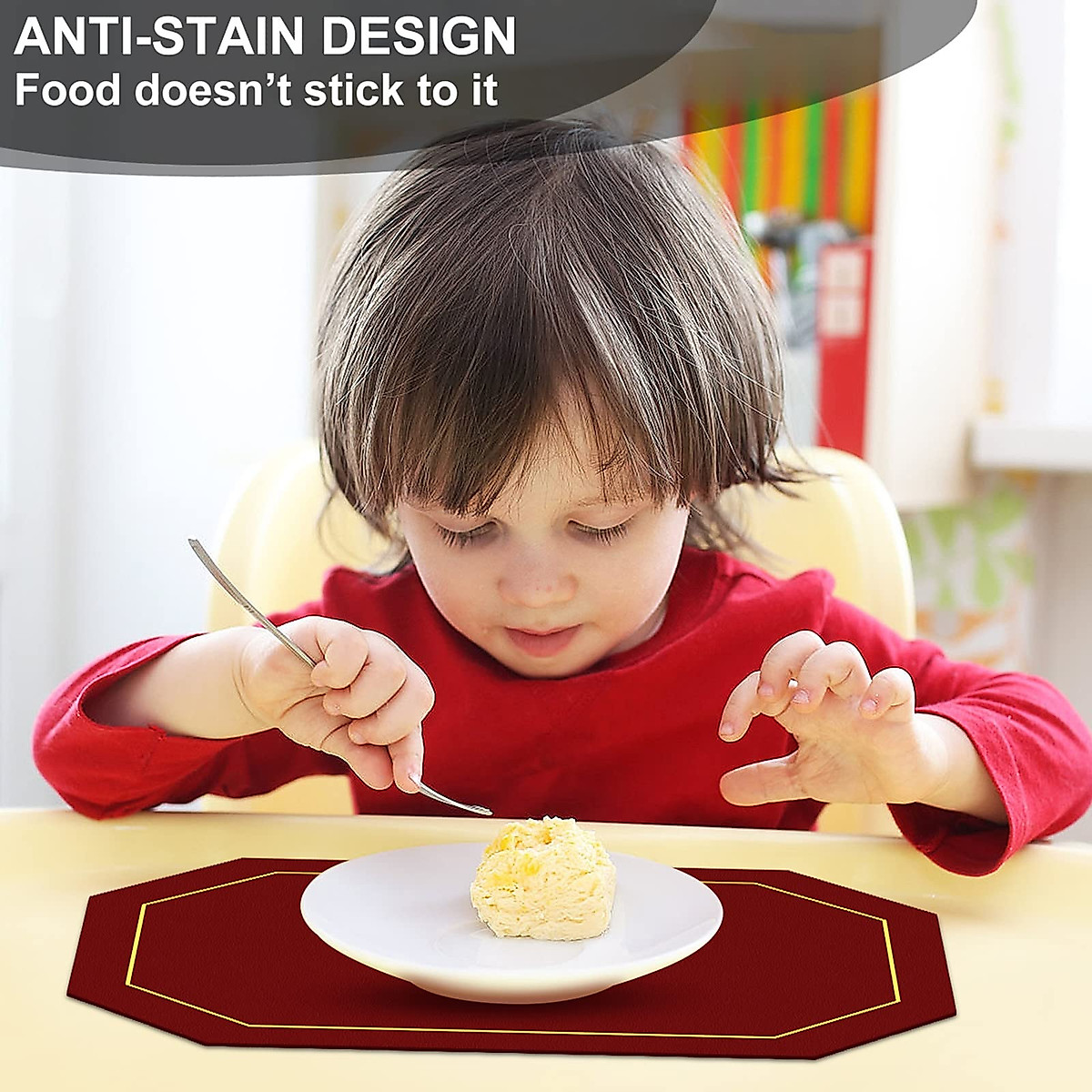 Reversible Placemats Set of 6, Faux Leather Heat Resistant Placemats Washable Table Mats Wipeable Place Mats for Dining Table Wedding Coffee Shop Decoration