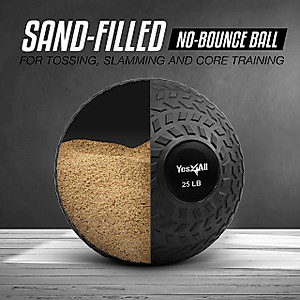 Yes4All 25 lbs Slam Ball for Strength, Power Workout - Fitness Exercise Ball with Grip Tread & Durable Rubber Shell (25 Lbs, Black)