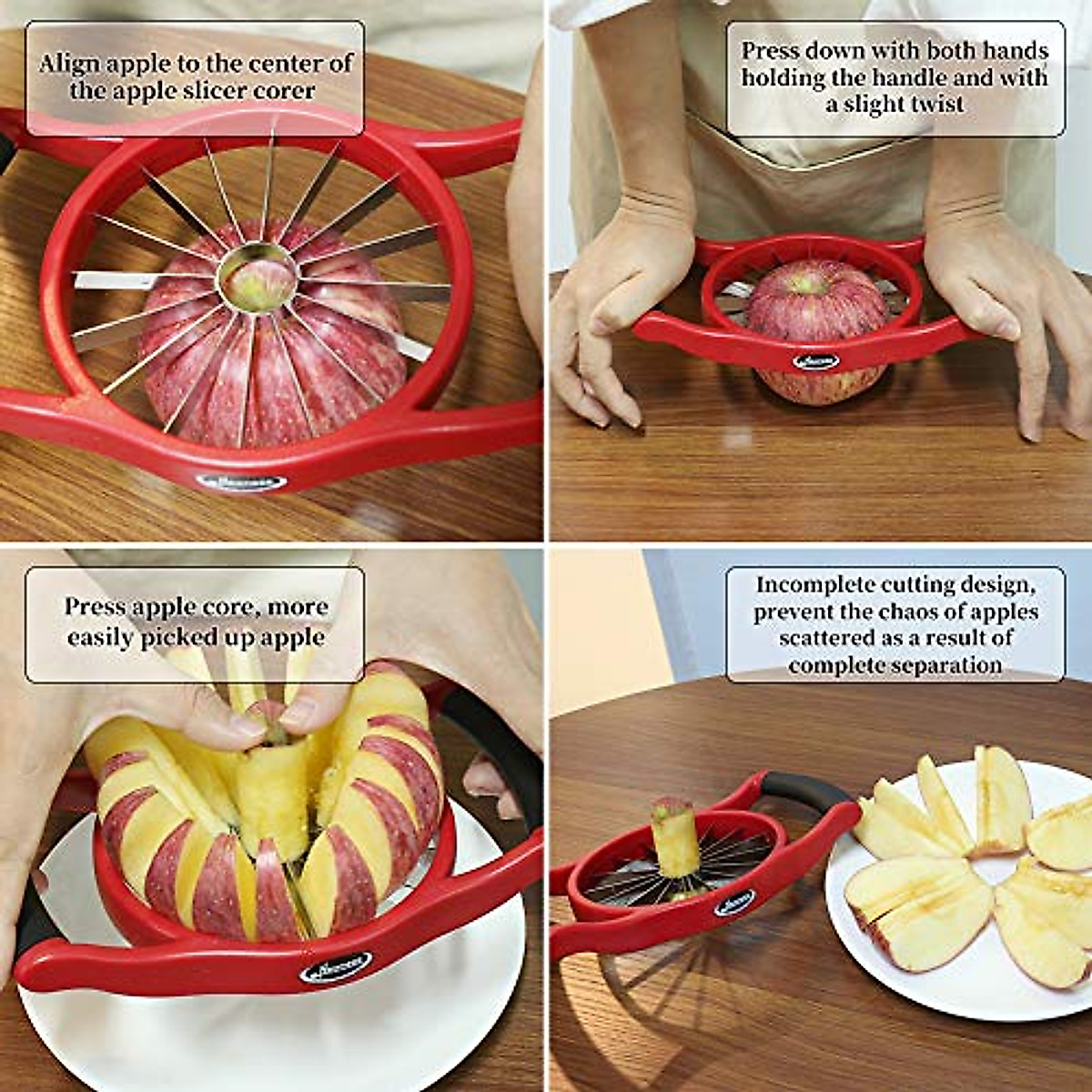 Newness Apple Slicer Corer, 16-Slice [Large Size] Durable Heavy Duty Apple Slicer Corer, Cutter, Divider, Wedger, Integrated Design Fruits & Vegetables Slicer for Apple, Potato, Onion and More, Red
