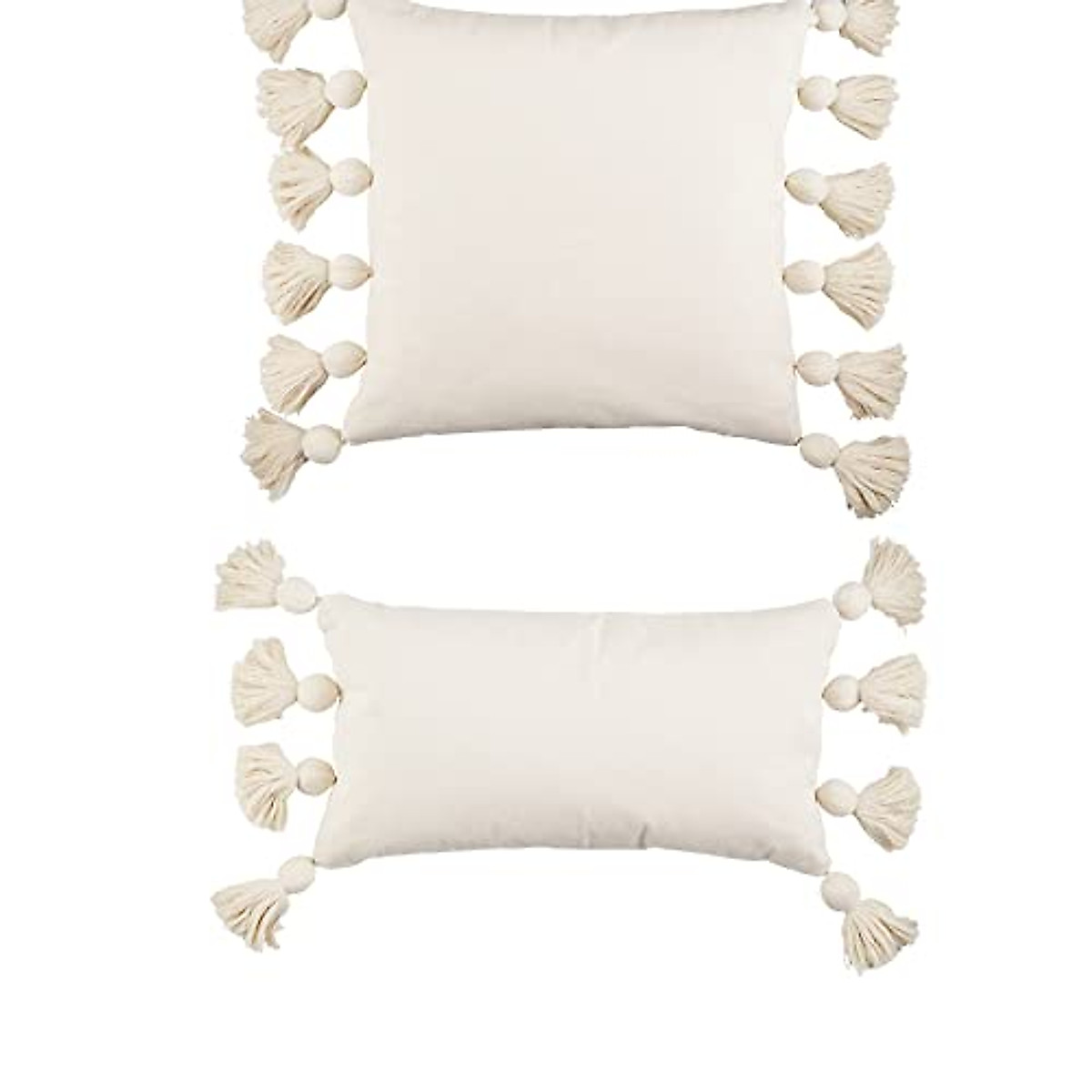 Mud Pie Cream Chunky Tassel Pillow, 22" x 12", Lumbar