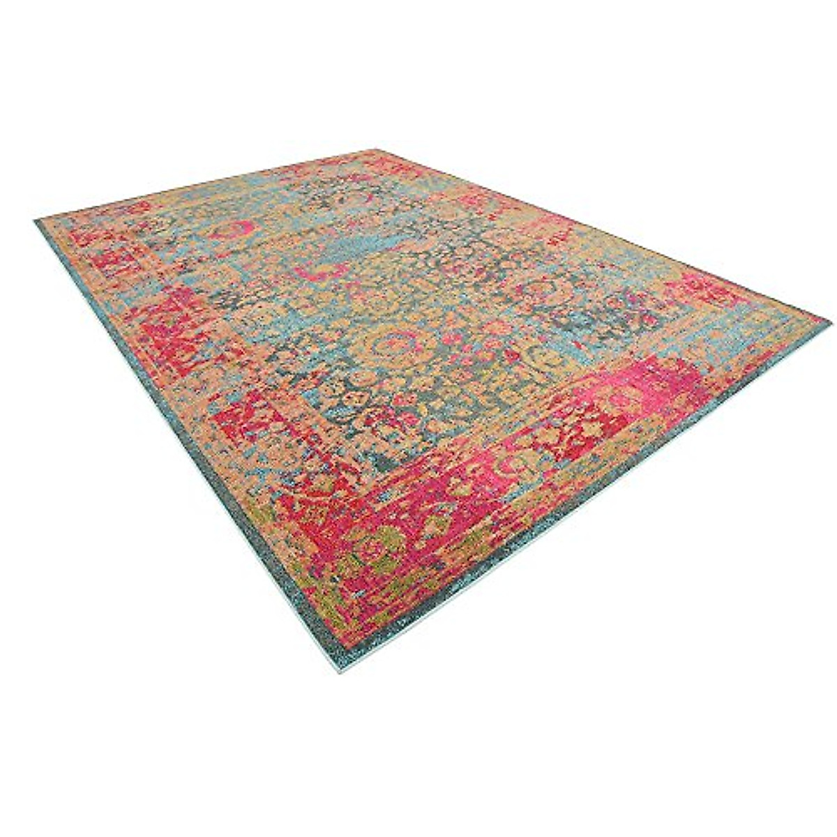Unique Loom Medici Collection Floral Vibrant Colors Traditional Blue Area Rug (8' 0 x 11' 0)