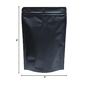 AwePackage High Barrier 5oz Foil Stand up Zipper Pouch Coffee Bag with Valve (Matte Black, 25)