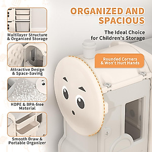 Kids Toy Storage Organizer 10 Removable Toy Bins 3 Cabinets, Multi-Purpose Toy Organizers and Storage, Enclosed Cabinets, Pull-Out Drawers, Kids Toy Storage for Playroom, Nursery, Bedroom (3-Layers)