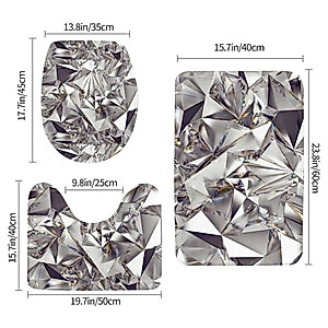 Glitter Abstract Diamond Crystal Pattern Print 3 Pieces Bathroom Rug Set 1 Rectangular Floor pad 1 U-Shaped Floor mat 1 O-Shaped closestool pad