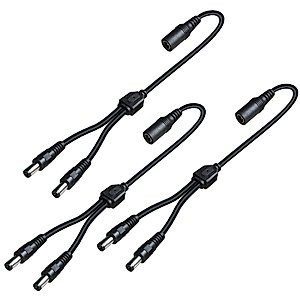 SIOCEN 3 Pack DC Power 1 Female to 2 Male 5.5mm x 2.1mm DC Power Supply Splitter Cable Cord, Y Splitter Adapter Wire,2 Way Y-Cable for Security CCTV Parking Camera, LED Strip Light