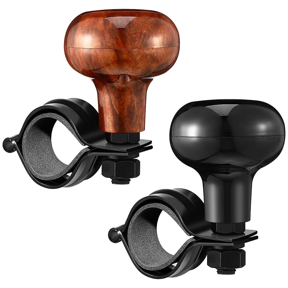 2 Pieces Steering Wheel Knob Spinner Suicide Knobs Steering Wheel 360 Degrees Rotation Tractor Accessories for Cars, Trucks, Tractors, Boats, Golf Carts (Black and Brown)
