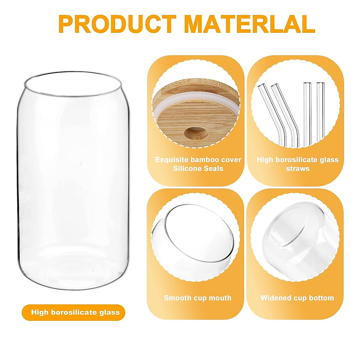 [8 Pack, 20 Oz] DESIGN•MASTER Premium Glass Cup with Bamboo Lids and Glass Straws, Can Shaped Beer Glasses, Tumbler Glasses, Perfect for Beer, Cocktail, Iced Coffee, Iced Tea and Soda.