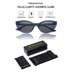 VIVIENFANG Retro Polarized Cat Eye Sunglasses for Women, Vintage Designer Navy Blue Cateye Women's Shades VF2219D