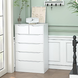 SPERTIKC Tall Chest of Drawers, 6 Drawer Dresser for Bedroom, White Dresser with Large Storage Space, Modern Dresser for Corridors and Living Rooms, 27.5" x 16" x 43.5"