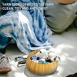 Cabilock Wooden Yarn Storage Bowl Wooden Knitting Bowls Crochet Yarn Holder Knitting Container Knitting Crochet Accessories with Lid
